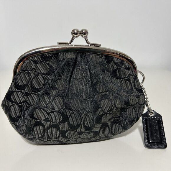Coach | Bags | Coach Black Signature Canvas Coin Change Purse With ...